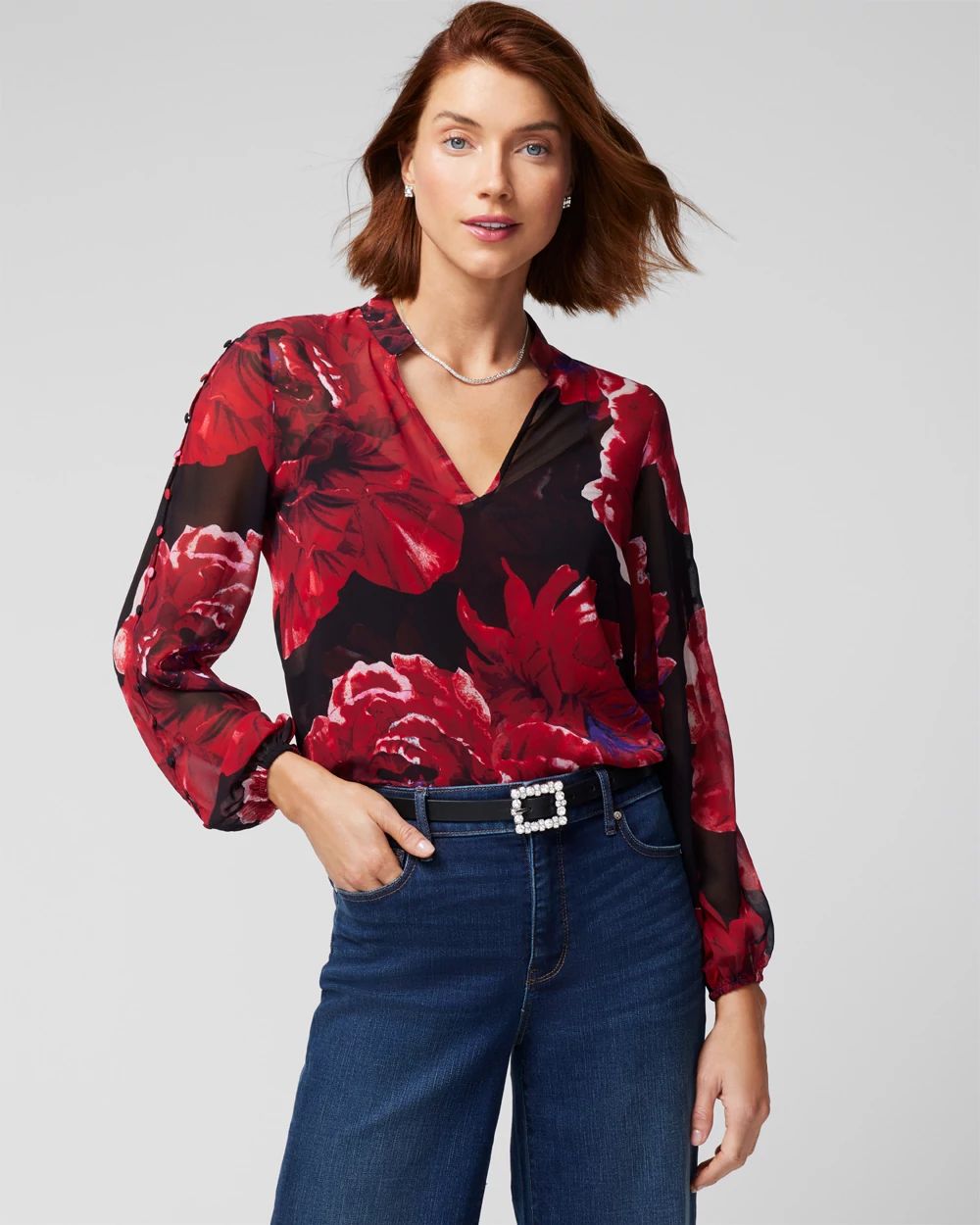 Long Sleeve Button Shoulder Blouse | White House Black Market