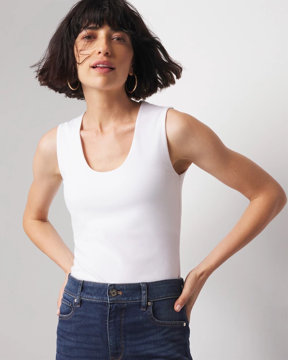 WHBMFORME™ Cotton Spandex Scoop Neck Shell | White House Black Market