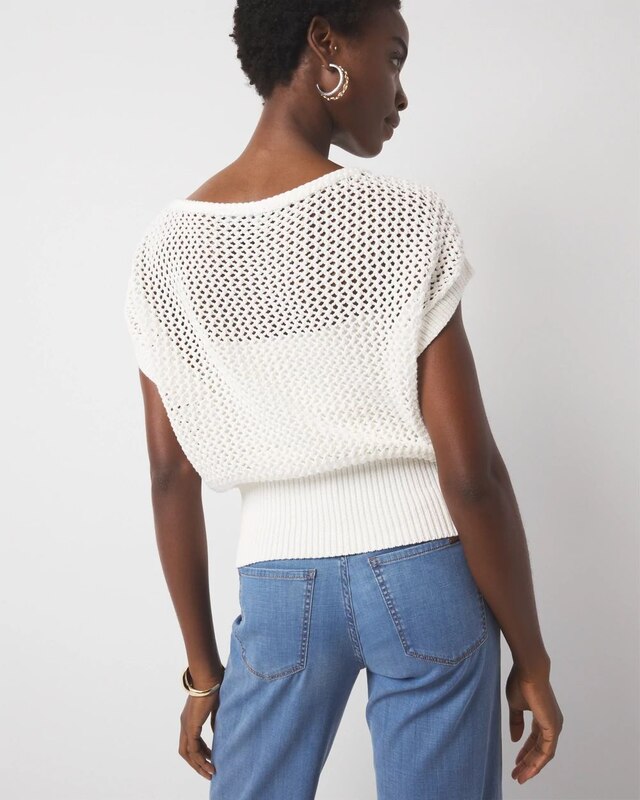 Open Stitch Banded Bottom Sweater | White House Black Market