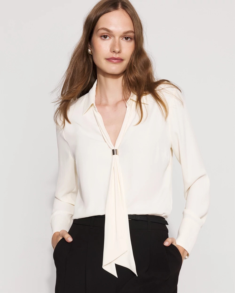 Tie-Detail Crepe Blouse | White House Black Market