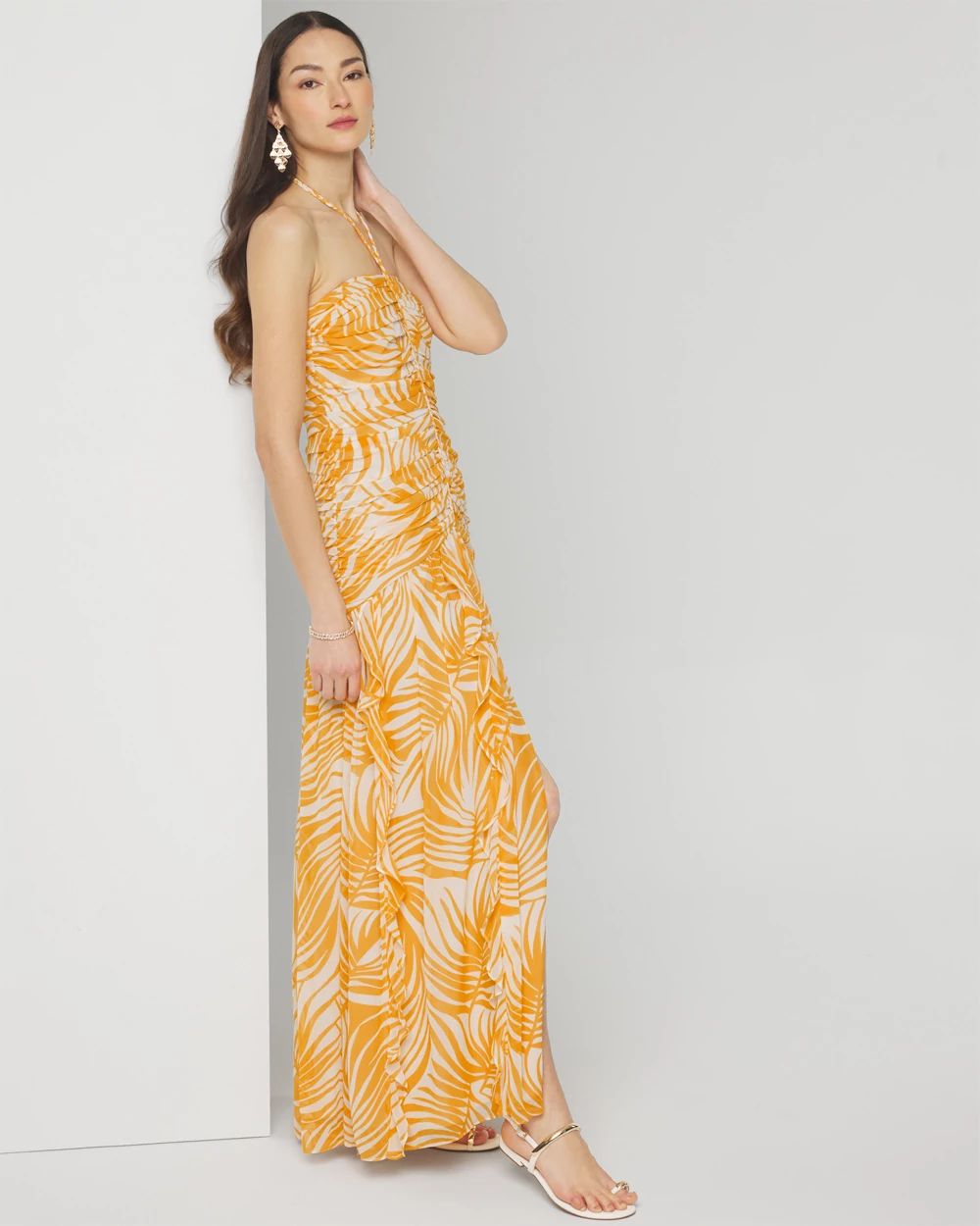 Halter Braid Ruched Maxi Dress | White House Black Market