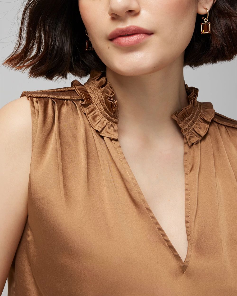 Satin Ruched Neck Shell | White House Black Market