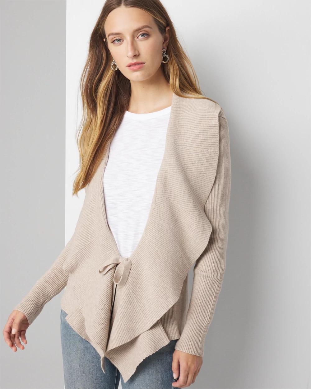 Petite Long Sleeve Open Ruffle Cardigan | White House Black Market