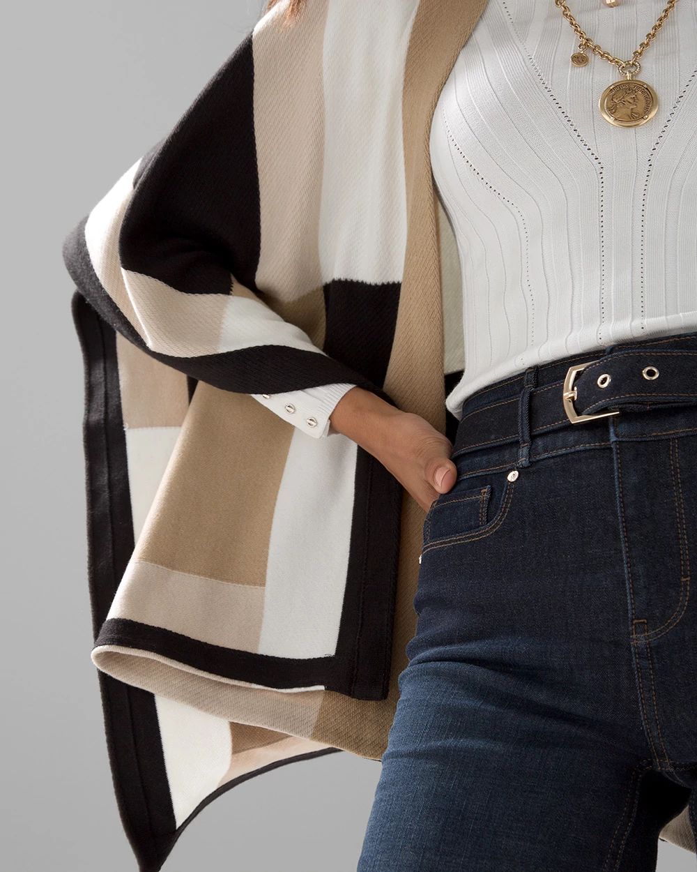 Sweater Colorblock Ruana | White House Black Market