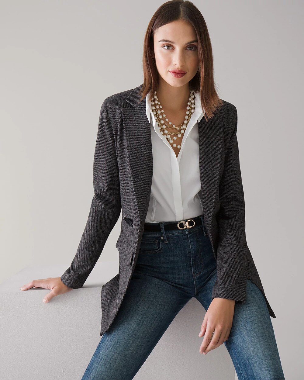 Herringbone Knit Blazer | White House Black Market