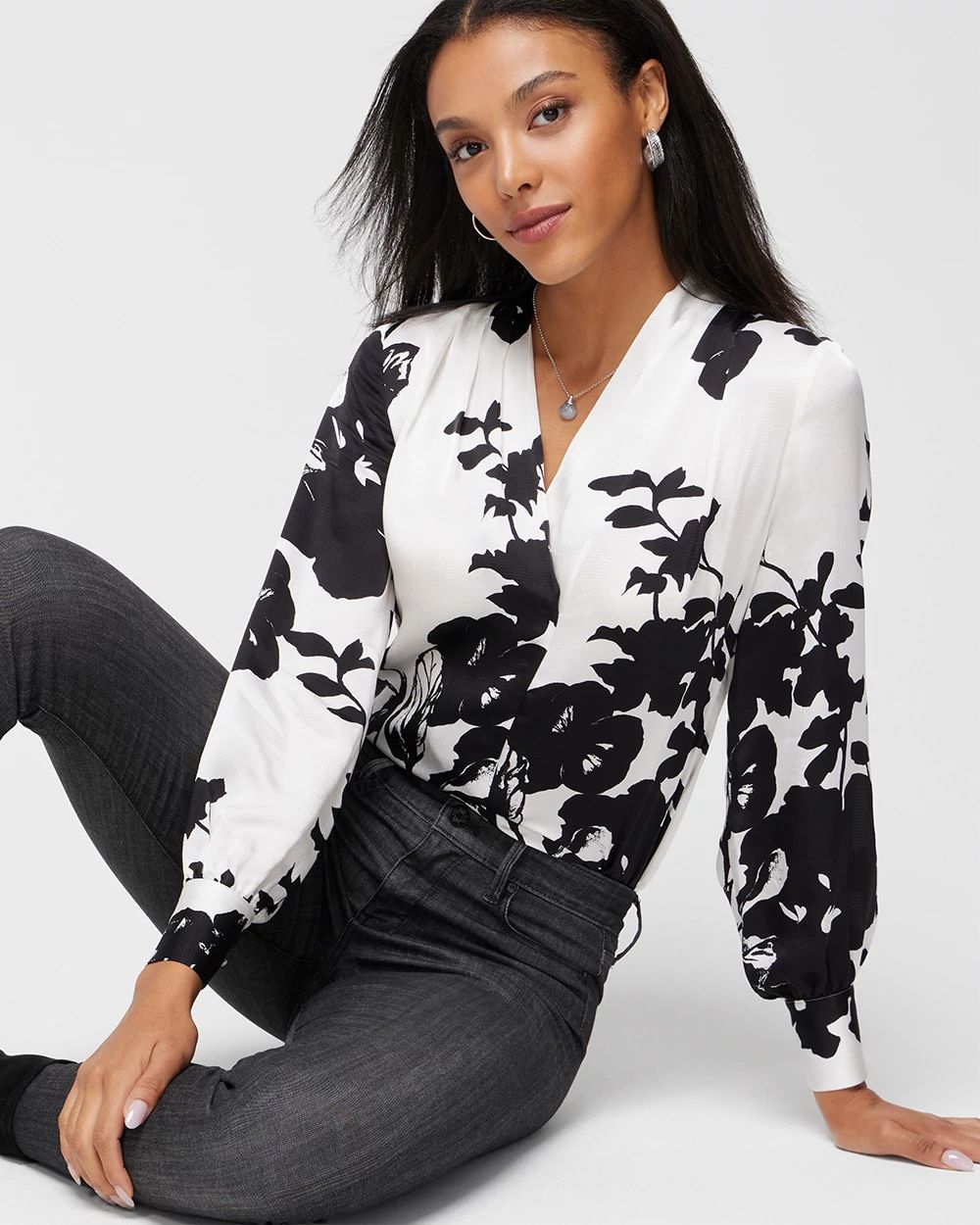 Long Sleeve Pleated Shoulder Blouse | White House Black Market