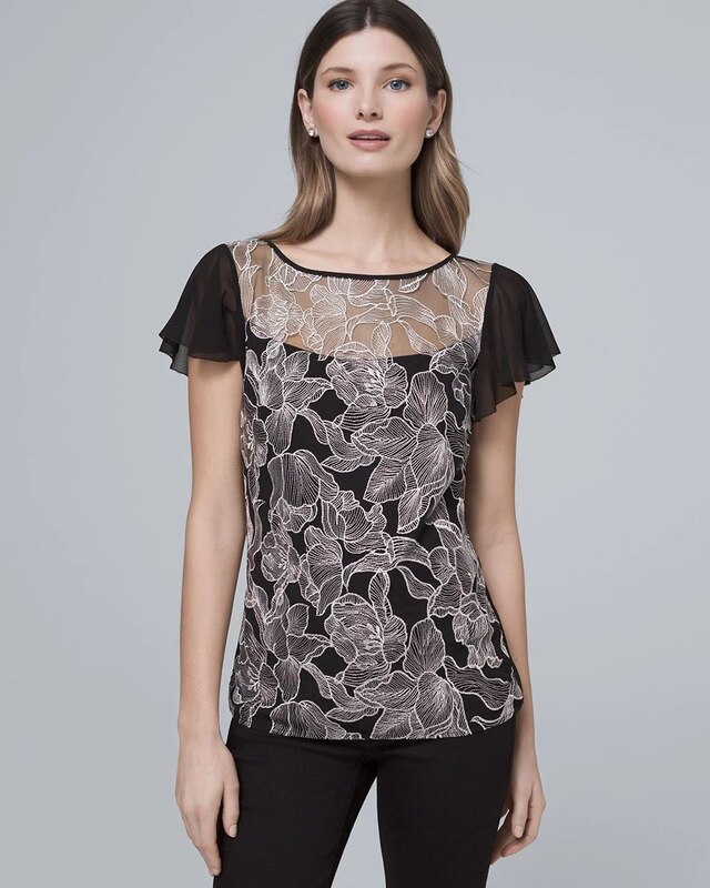 Floral-Embroidered Mesh Top | White House Black Market