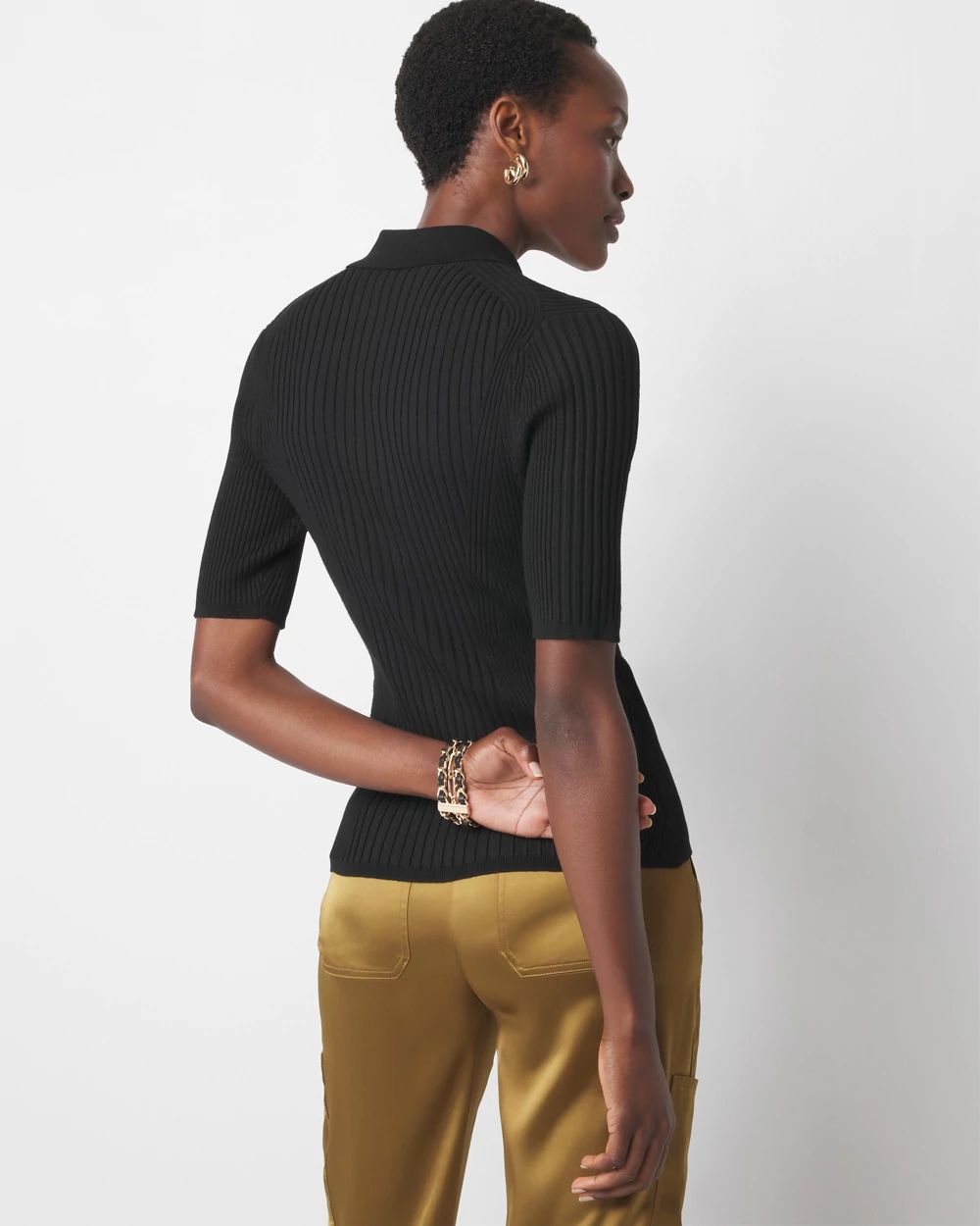 Elbow-Sleeve Ribbed Half-Zip Pullover | White House Black Market