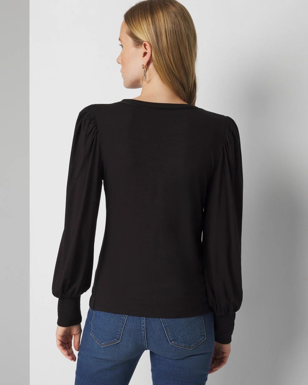 Long Sleeve Tee with Smocked Cuffs | White House Black Market