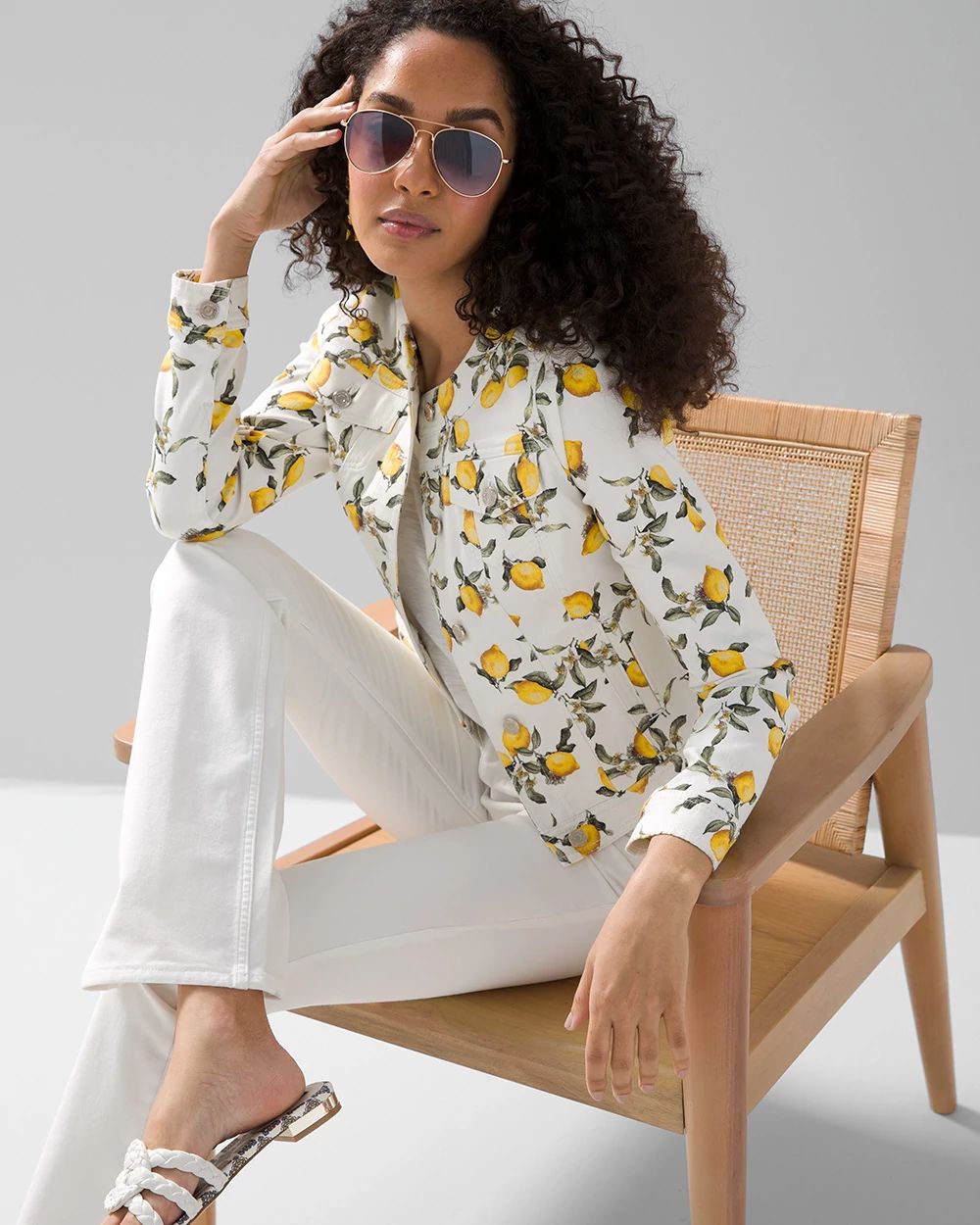 Lemon Print Denim Trucker Jacket | White House Black Market