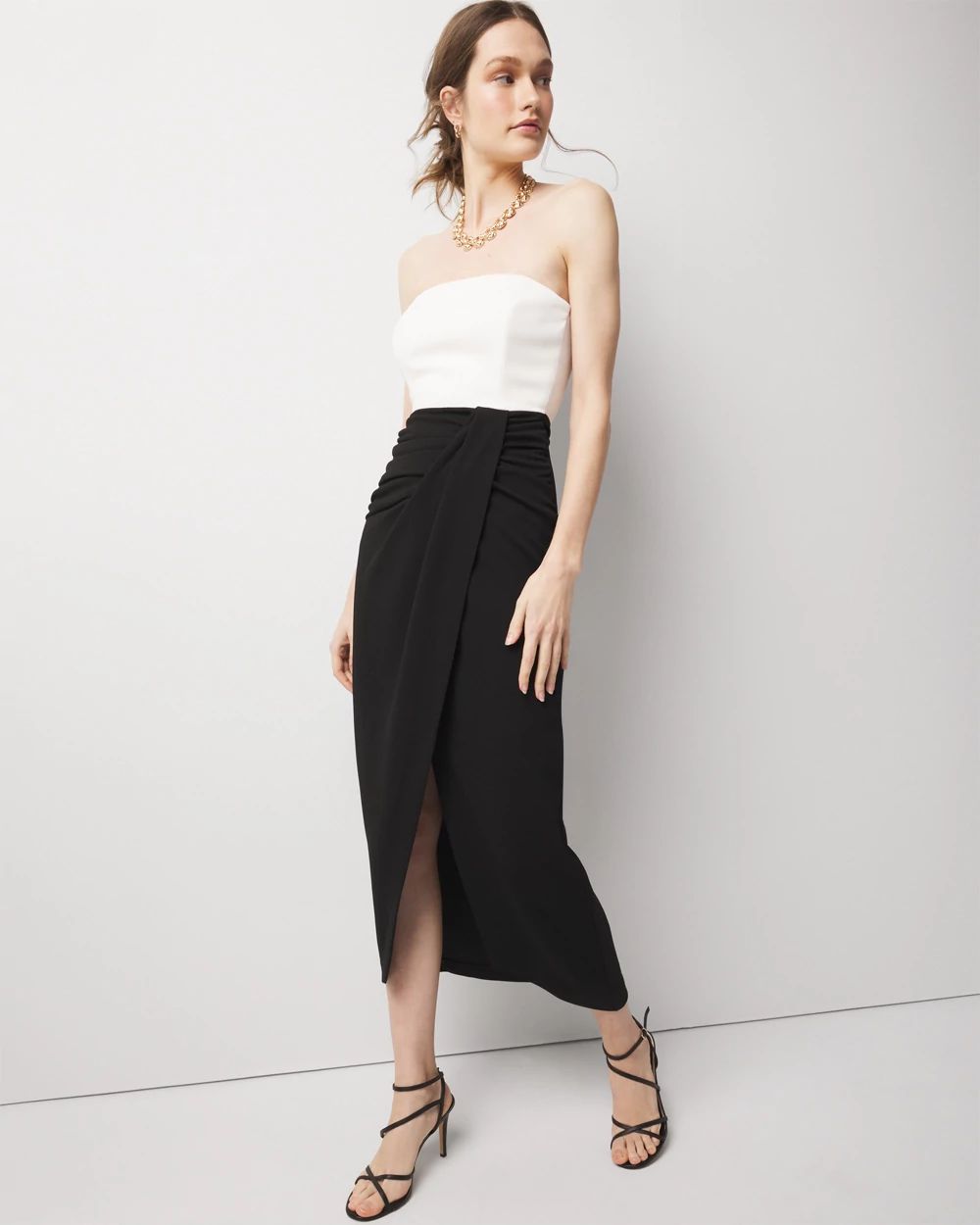 Strapless Colorblock Midi Dress | White House Black Market
