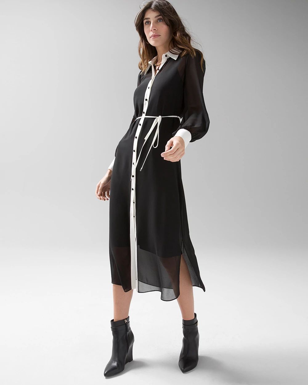 Long-Sleeve Colorblock Shirtdress | White House Black Market