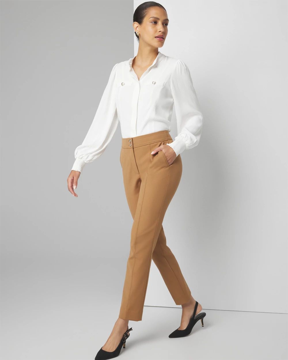 WHBM® High-Rise Straight Leg Woven Pants | White House Black Market