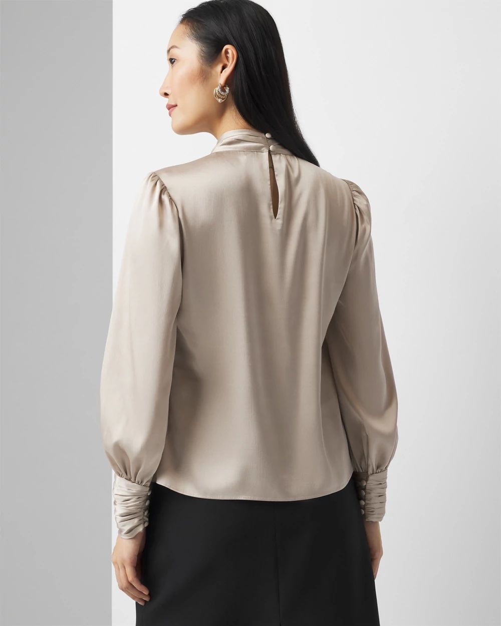 Long Sleeve Twisted Neck Satin Blouse | White House Black Market