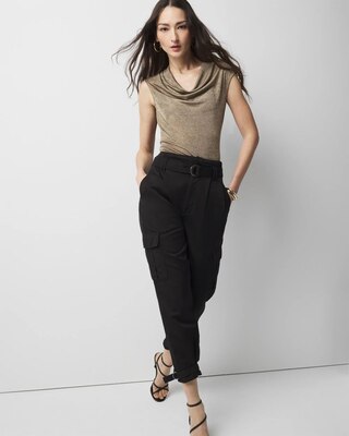 Metallic Drape Neck Top | White House Black Market