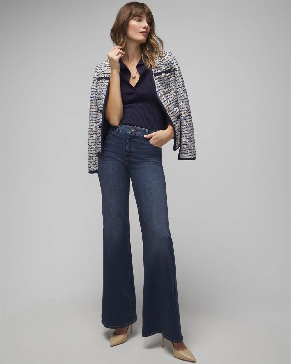 Elbow Sleeve Crochet Collar Pullover Sweater | White House Black Market