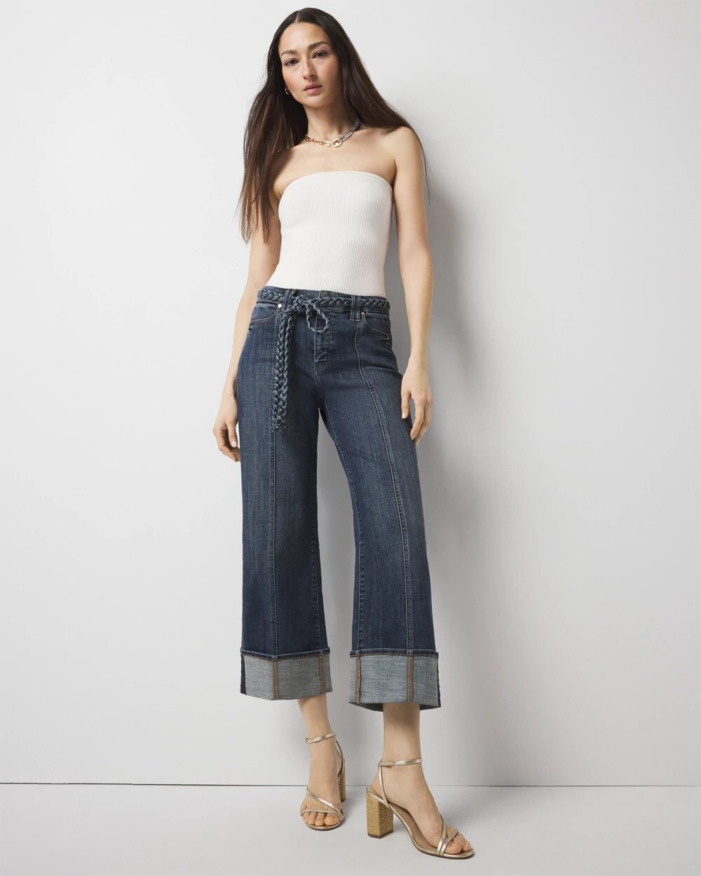 High-Rise Cuffed Wide Leg Cropped Jean | White House Black Market