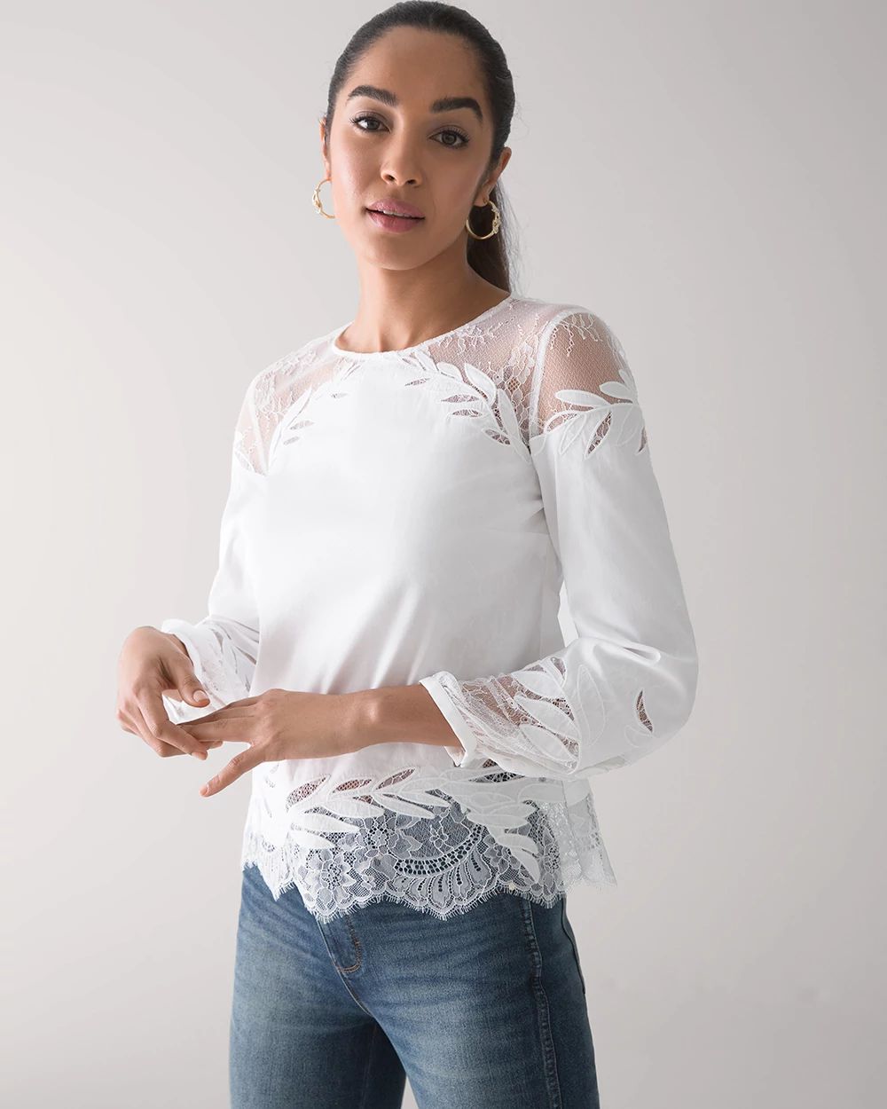 Petite Lace Inset Poplin Blouse | White House Black Market