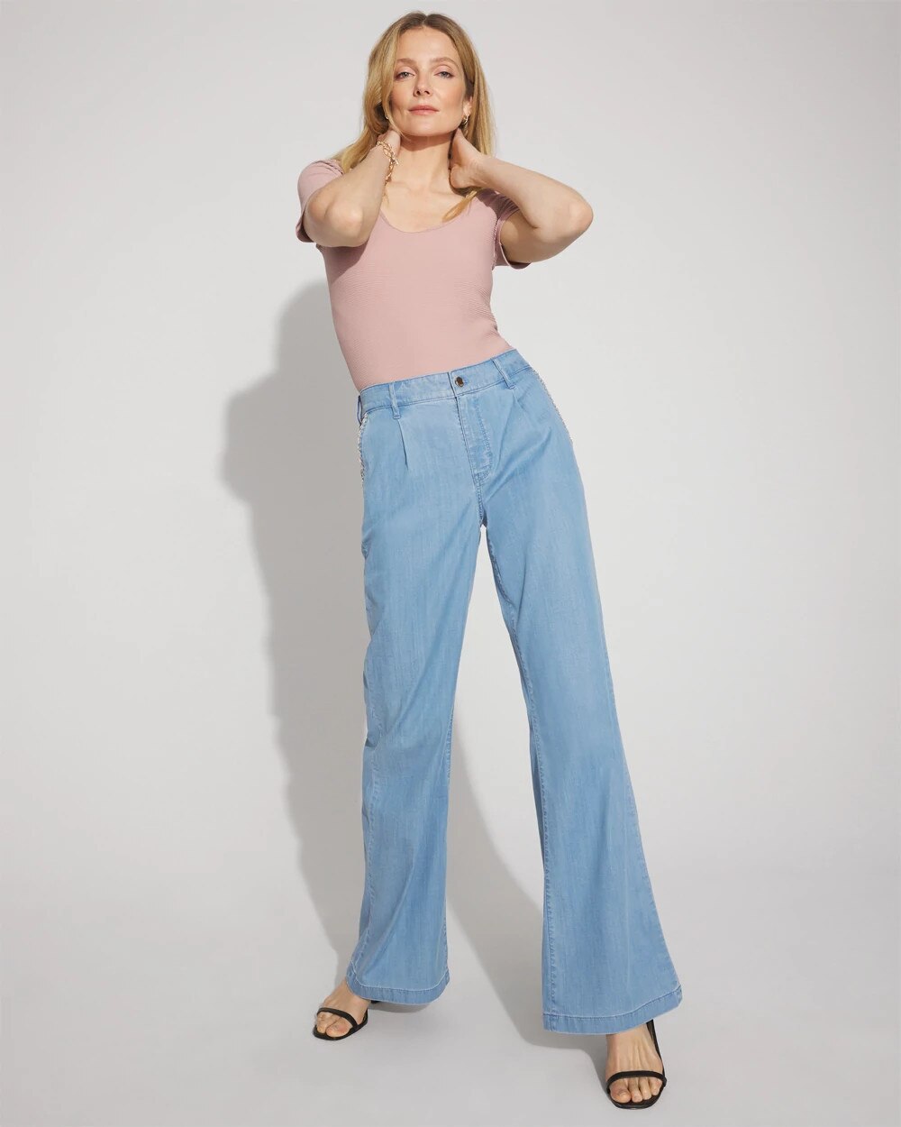 High-Rise Wide-Leg Jean with Chain Trim | White House Black Market
