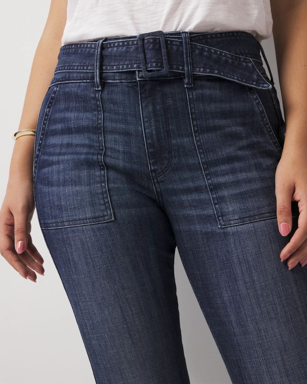 High-Rise Belted Skinny Flare Jeans | White House Black Market
