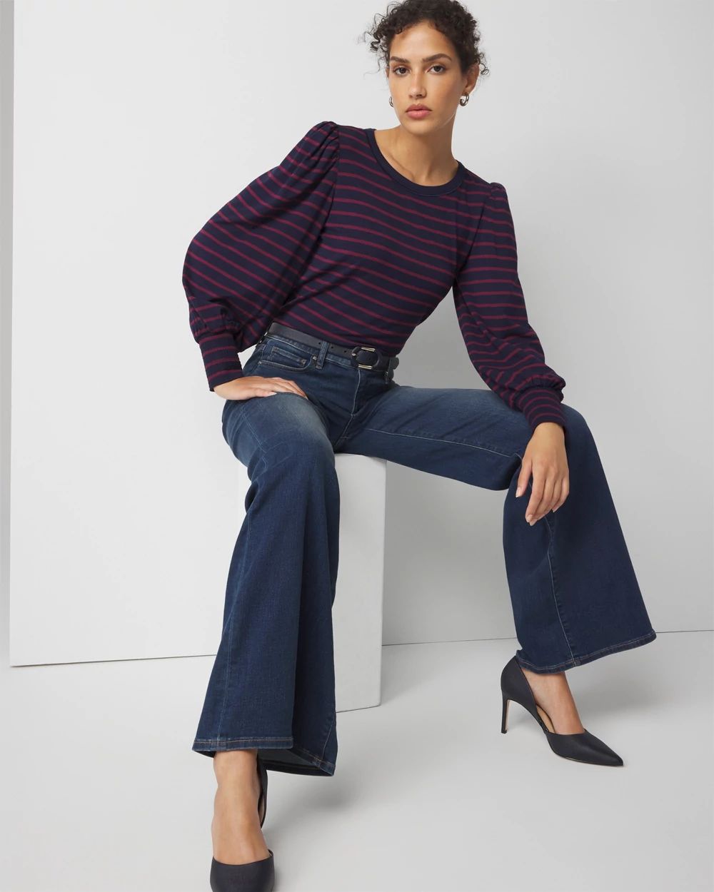 Long Sleeve Tee with Smocked Cuffs | White House Black Market