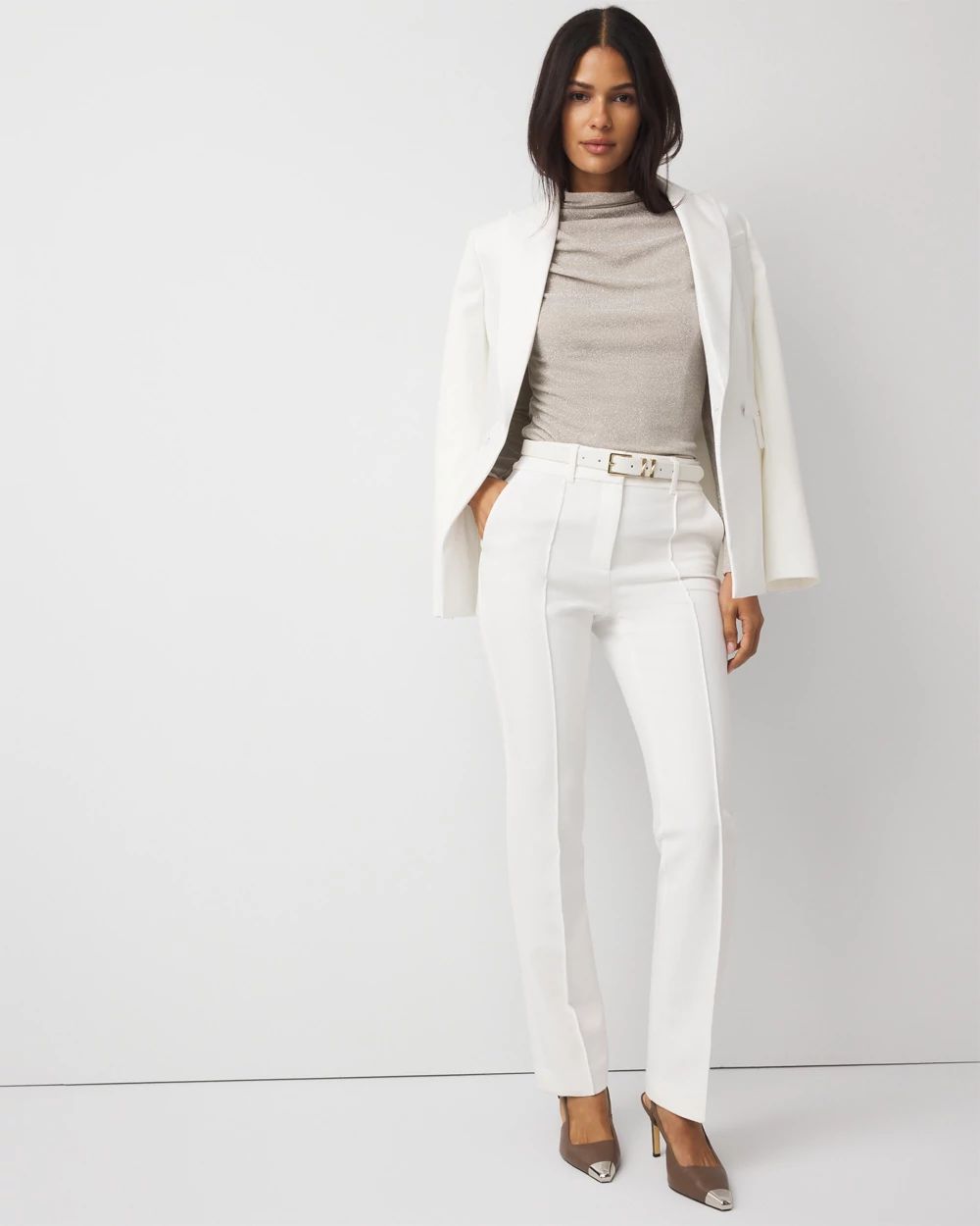 WHBM FORME™ Stretch Metallic Long-Sleeve Tee | White House Black Market