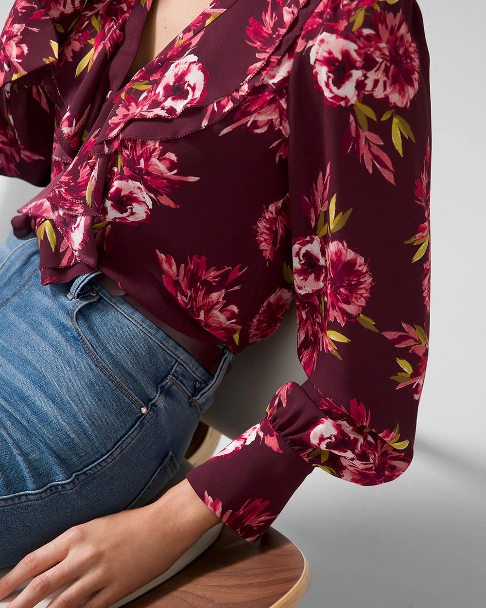 Long Sleeve Ruffle Front Blouse | White House Black Market