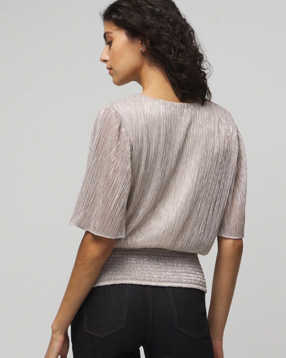 Metallic Mesh Banded Bottom Top | White House Black Market