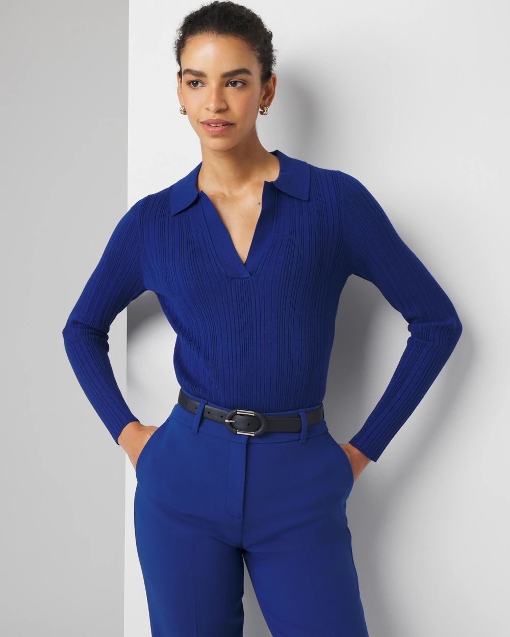 Ribbed Collar Pullover Sweater | White House Black Market