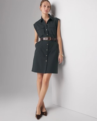 Petite Cap-Sleeve Utility Mini Shirt Dress | White House Black Market
