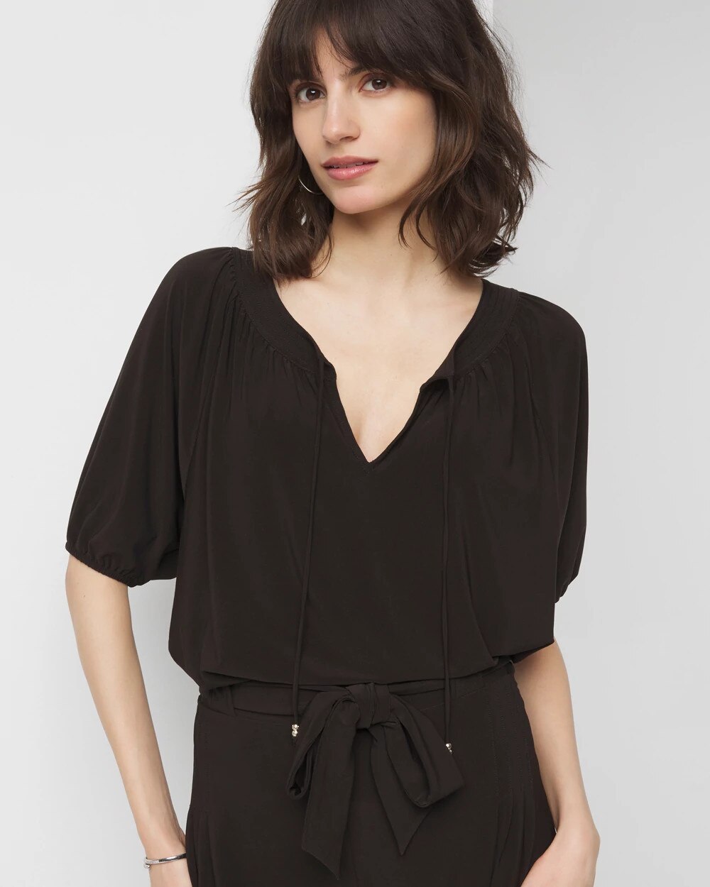 Matte Jersey 3/4 Sleeve Notch Neck Top | White House Black Market