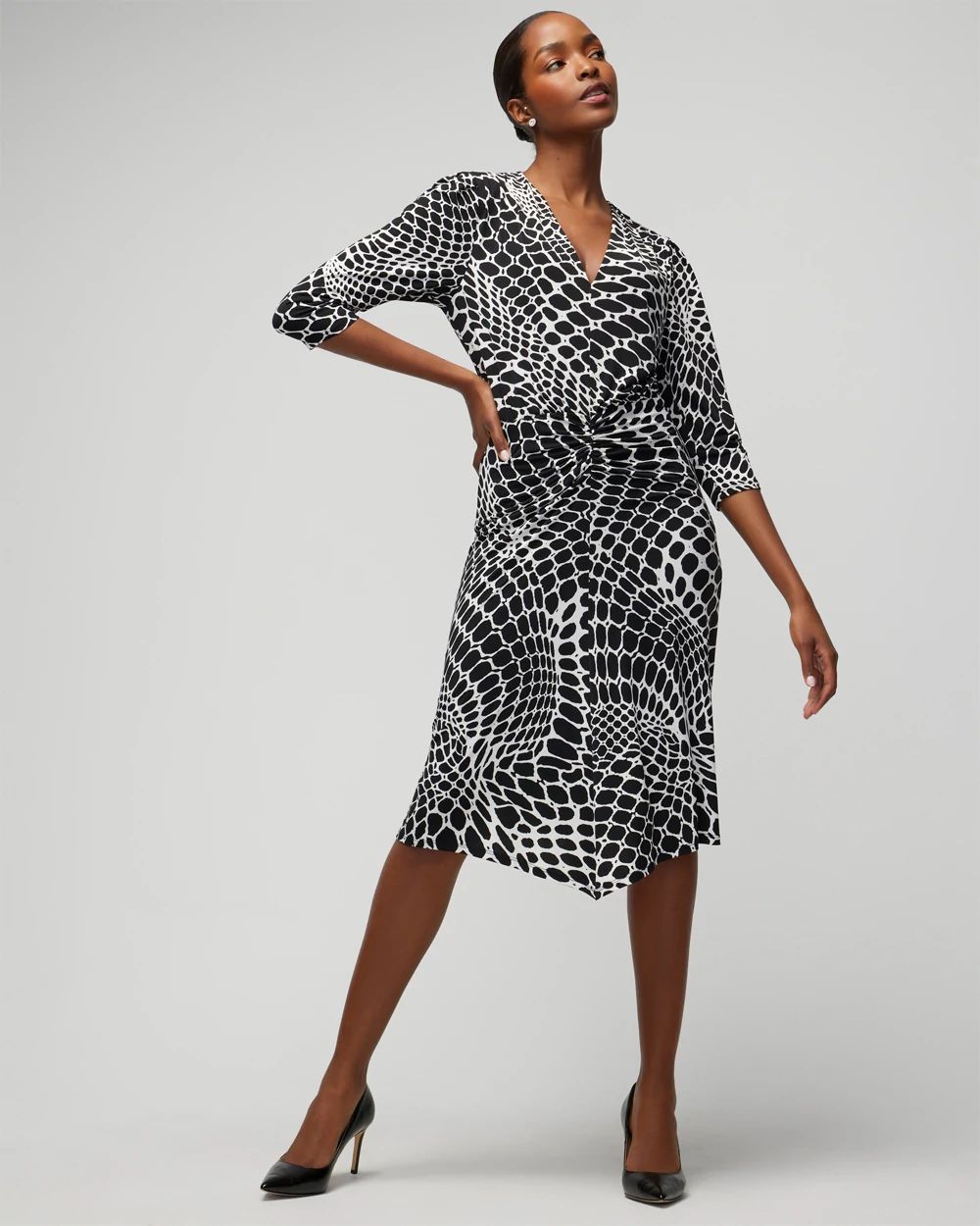 Long Sleeve Ruched Front Matte Jersey Midi Dress | White House Black Market