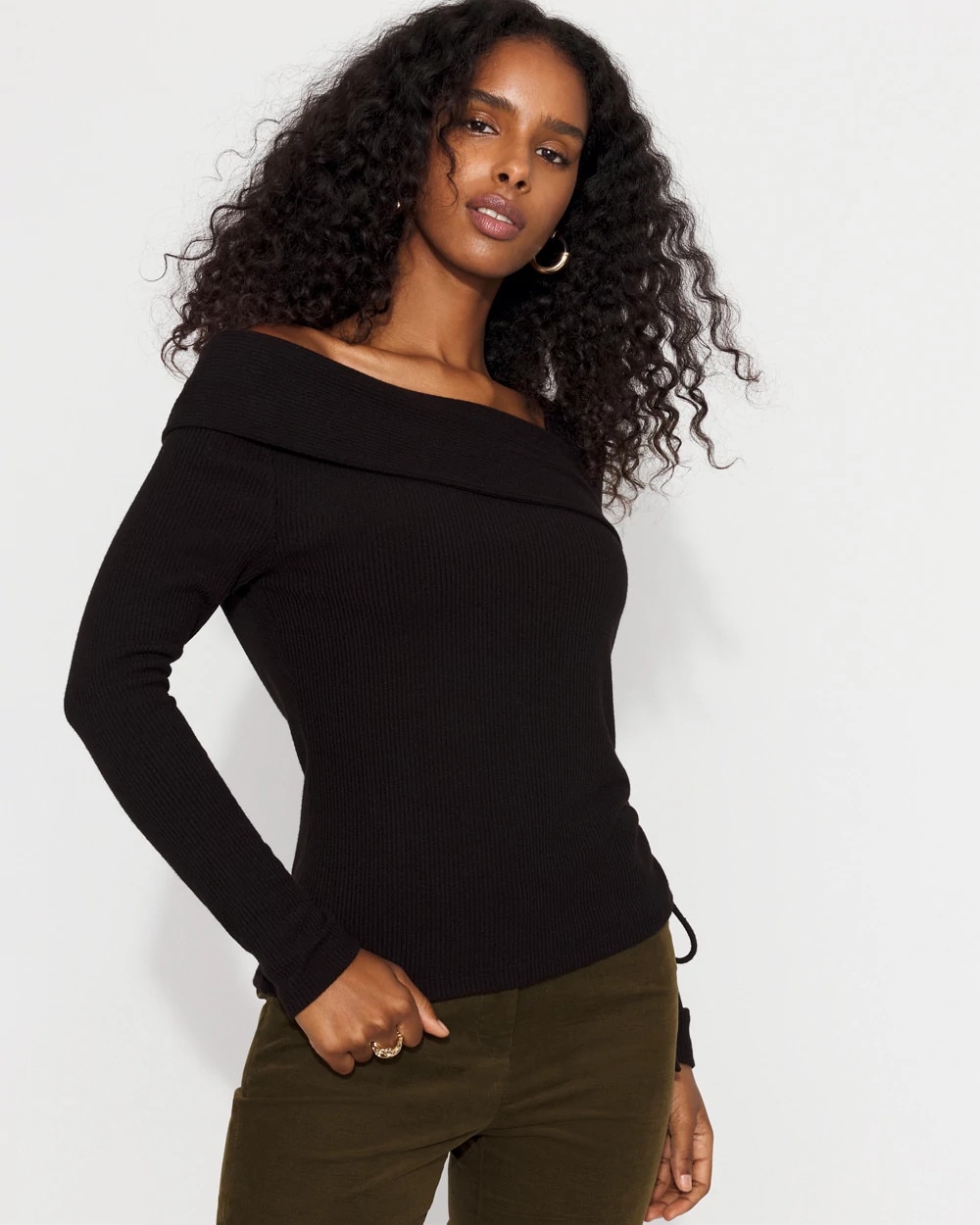 Side Ruched Rib Snit Top | White House Black Market