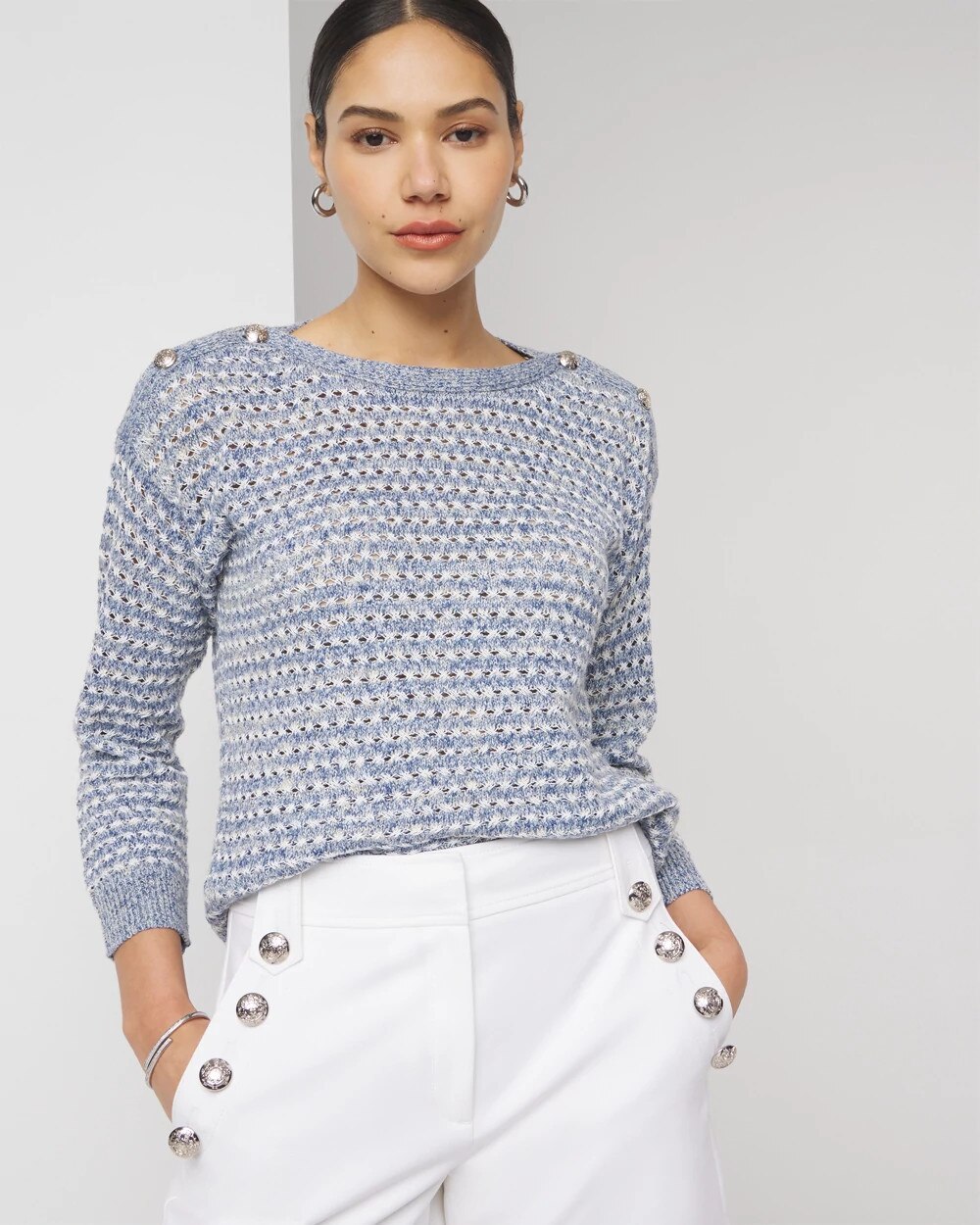 Boat Neck Button Detail Sweater | White House Black Market