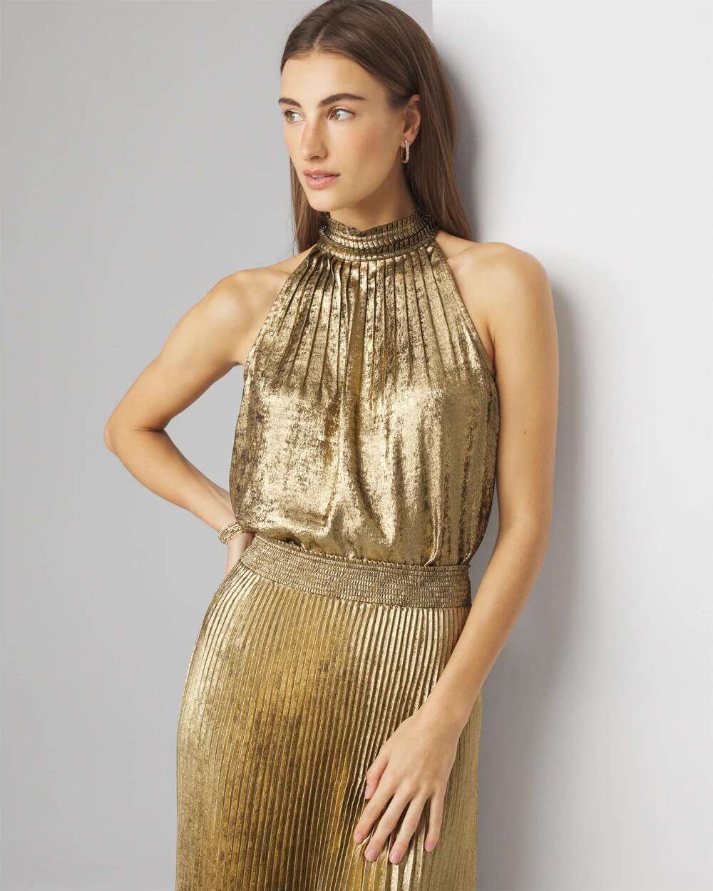 Halter Pleated Shell Top | White House Black Market