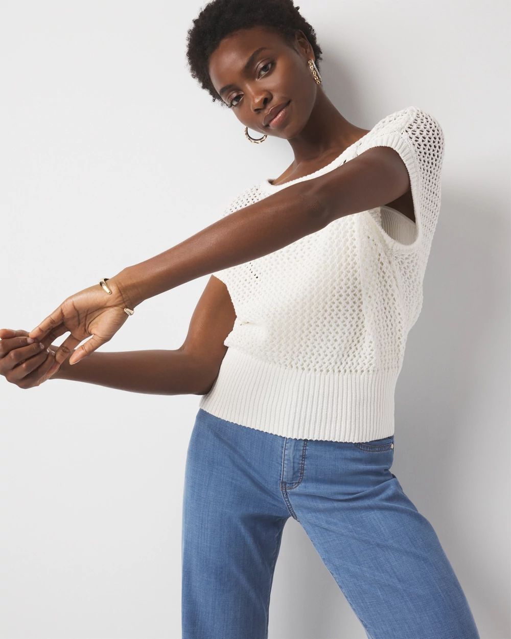 Open Stitch Banded Bottom Sweater | White House Black Market