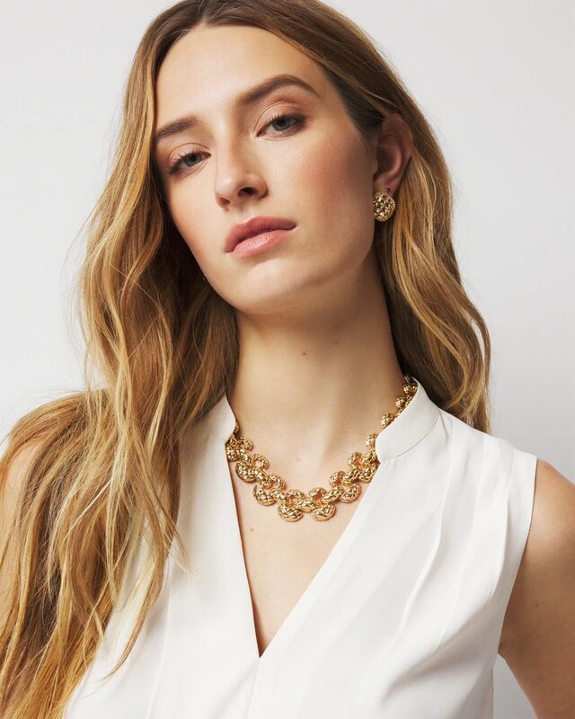 Quilted Metal Statement Necklace | White House Black Market