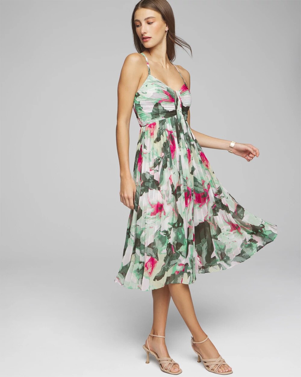 Sleeveless Pleated Bust Dress | White House Black Market