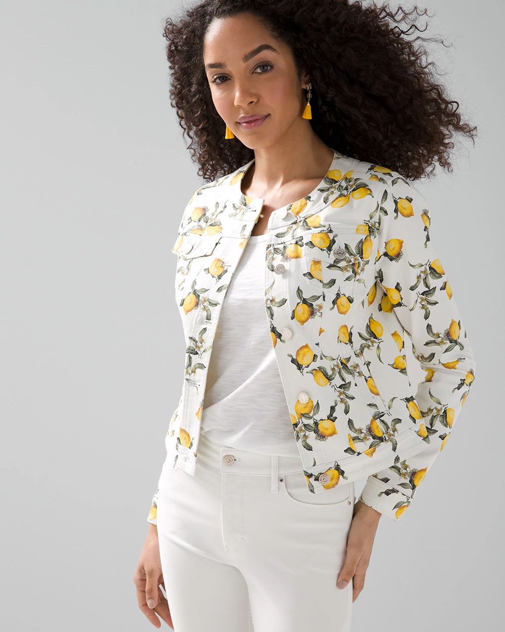 Lemon Print Denim Trucker Jacket | White House Black Market
