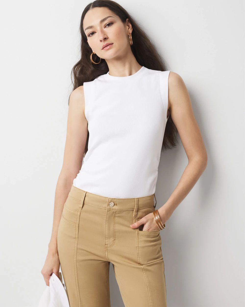 WHBM FORME™ Ribbed Stretch Ruched Side Tank | White House Black Market