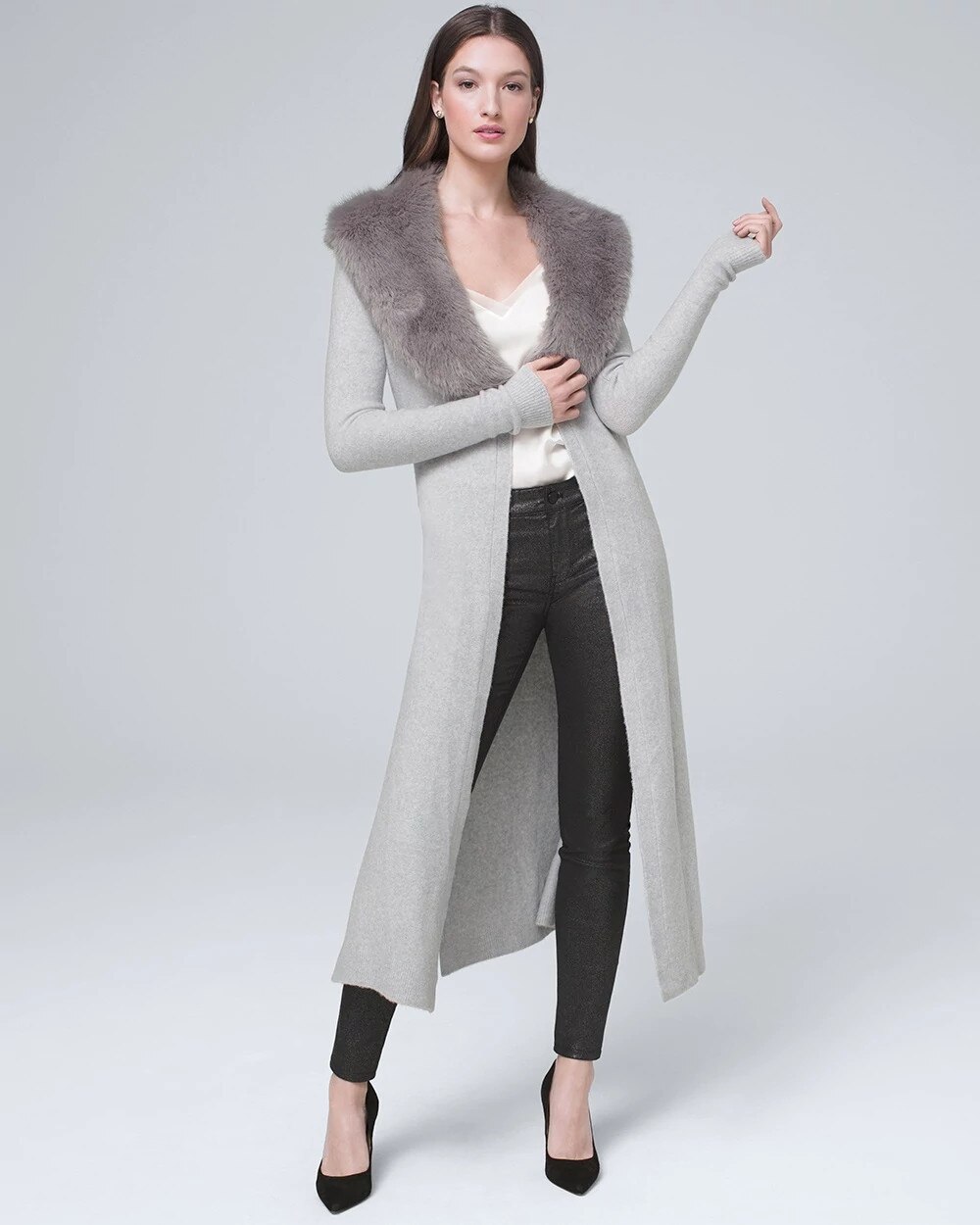 Soft Duster with Removable Faux-Fur Collar | White House Black Market