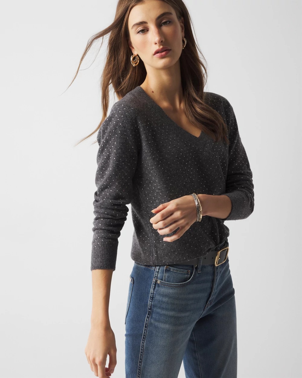 Embellished V-Neck Sweater | White House Black Market