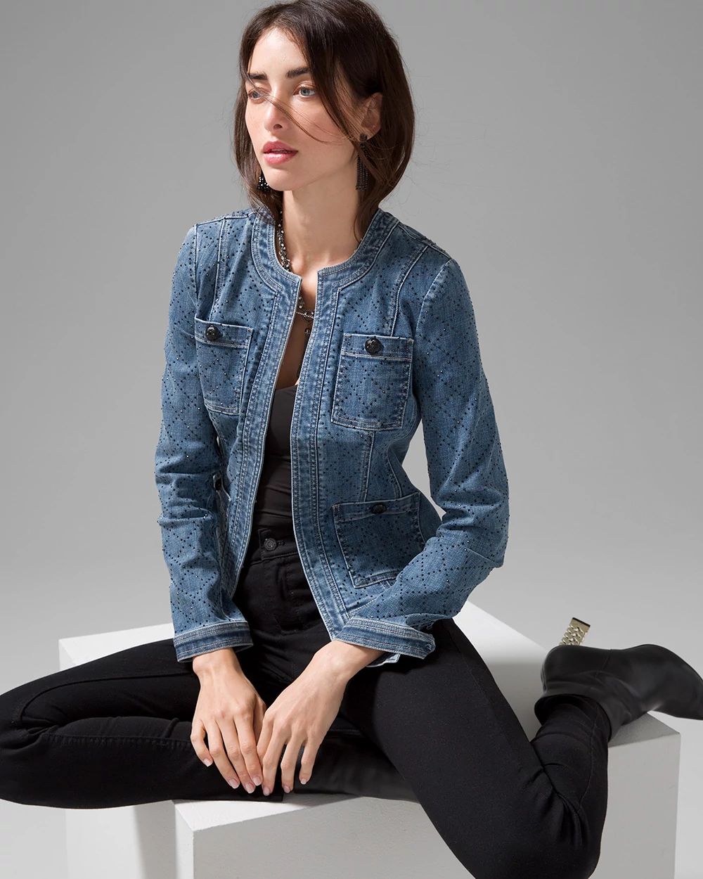 WHBM® Embellished Denim Stylist Jacket | White House Black Market
