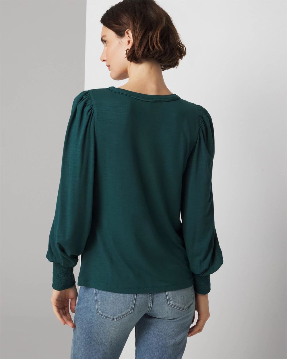 Long Sleeve Tee with Smocked Cuffs | White House Black Market