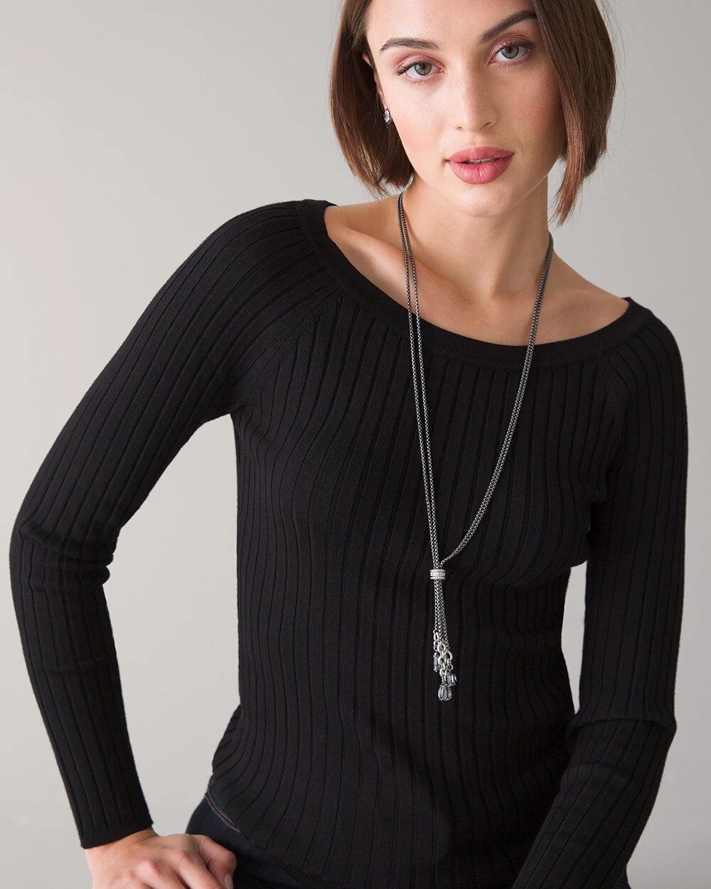 Hematite & Silvertone Cubic Zirconia Pendant | White House Black Market