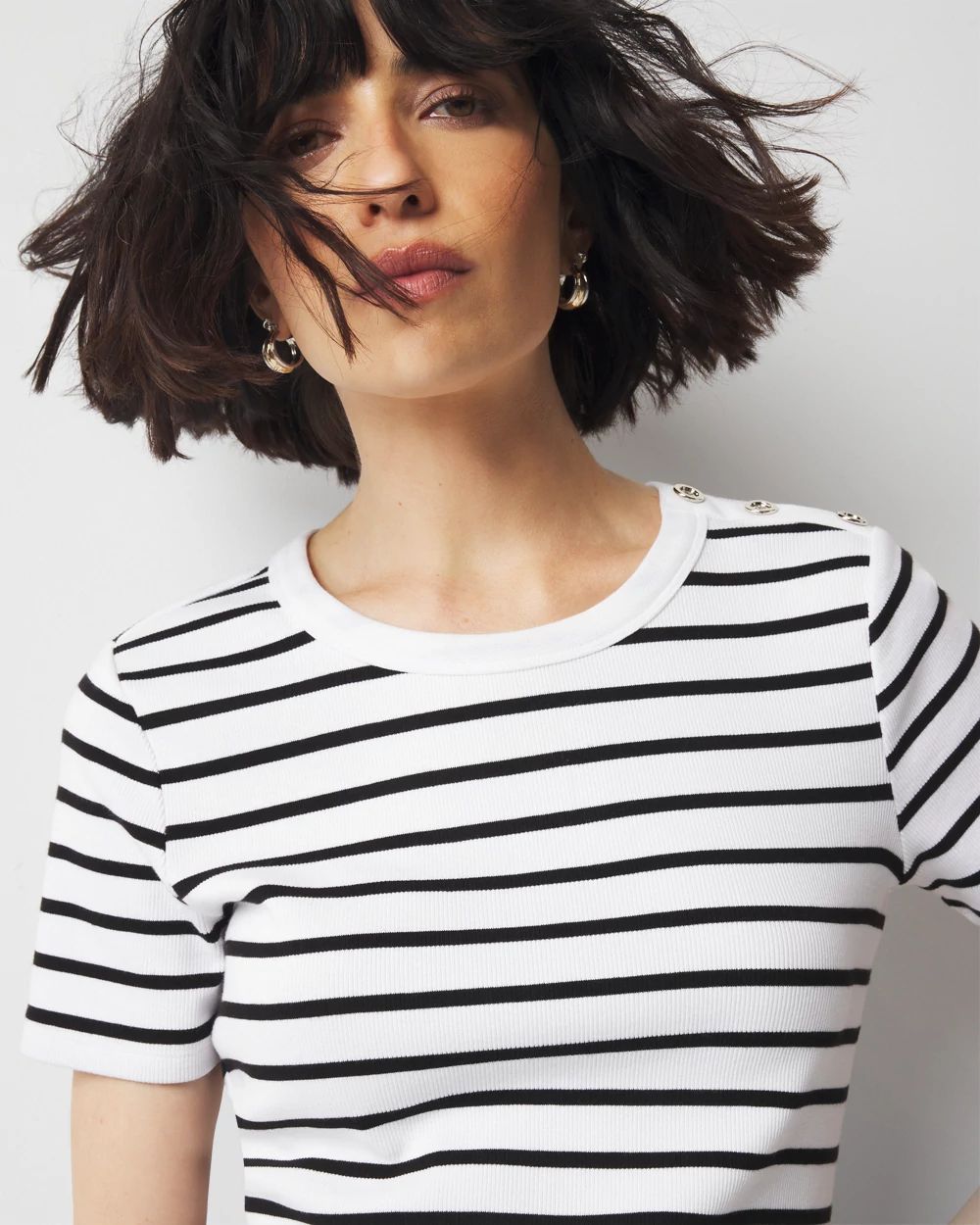 WHBM FORME™ Ribbed Stretch Button Shoulder Tee | White House Black Market