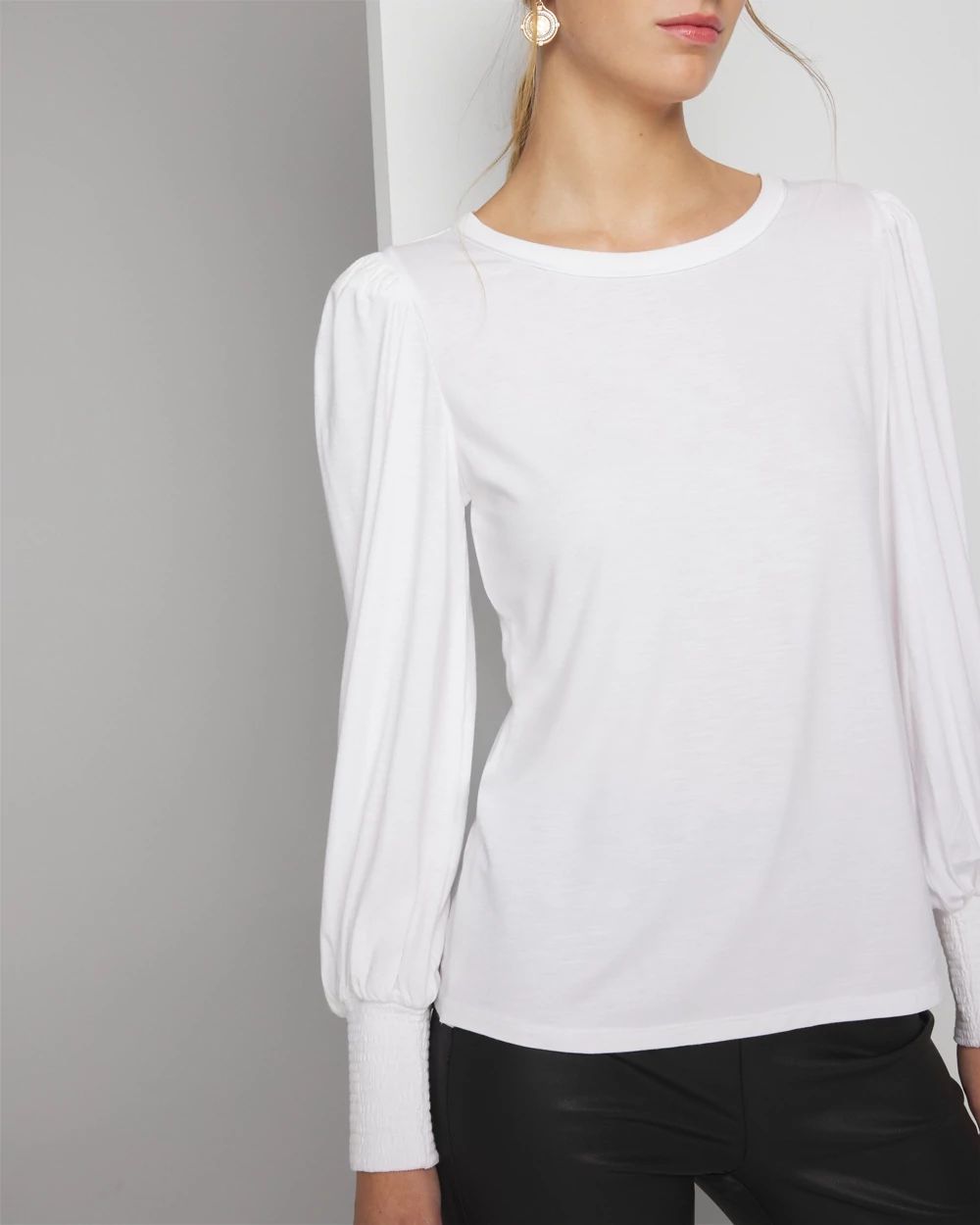 Long Sleeve Tee with Smocked Cuffs | White House Black Market