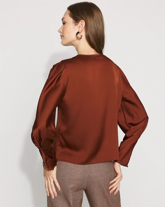 Pleated Sleeve Satin Blouse | White House Black Market
