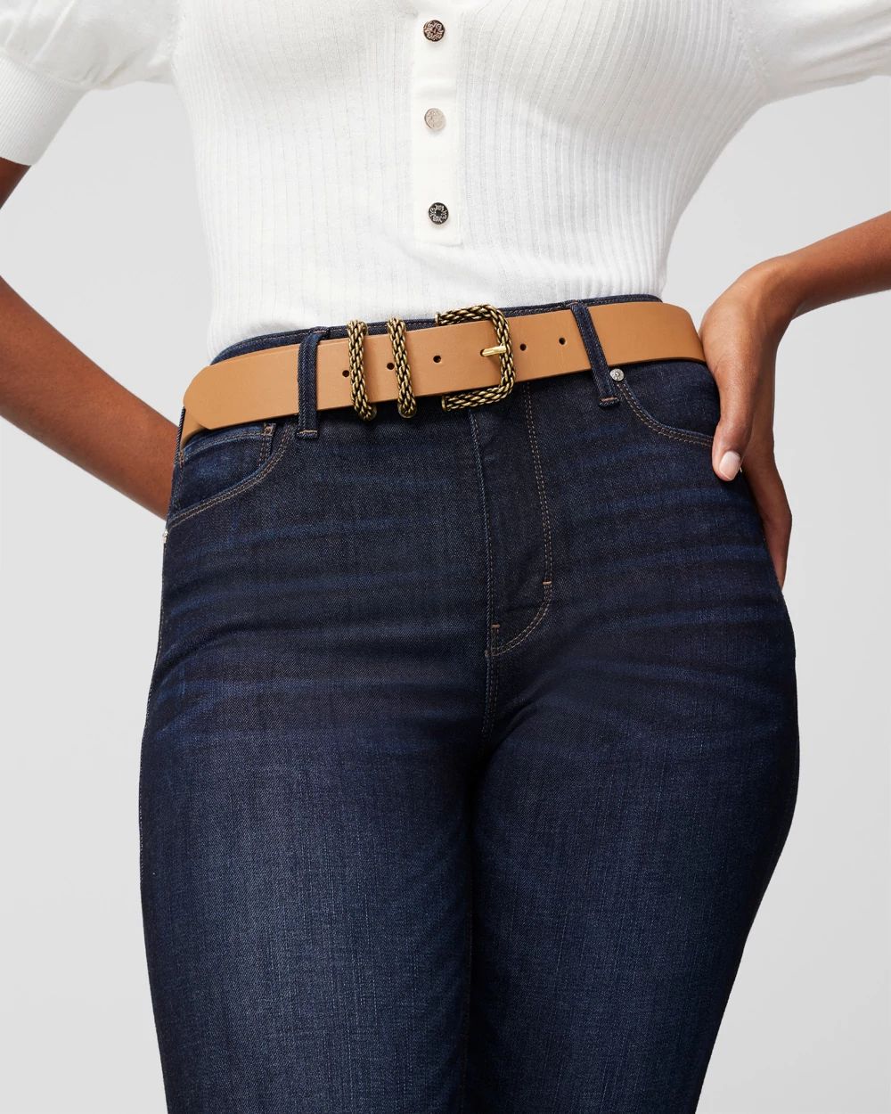 Gold Buckle Denim Belt | White House Black Market