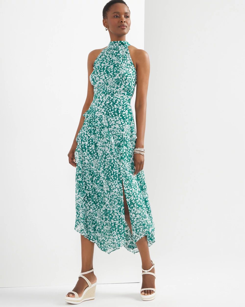 Ruffle Halter Midi Dress | White House Black Market